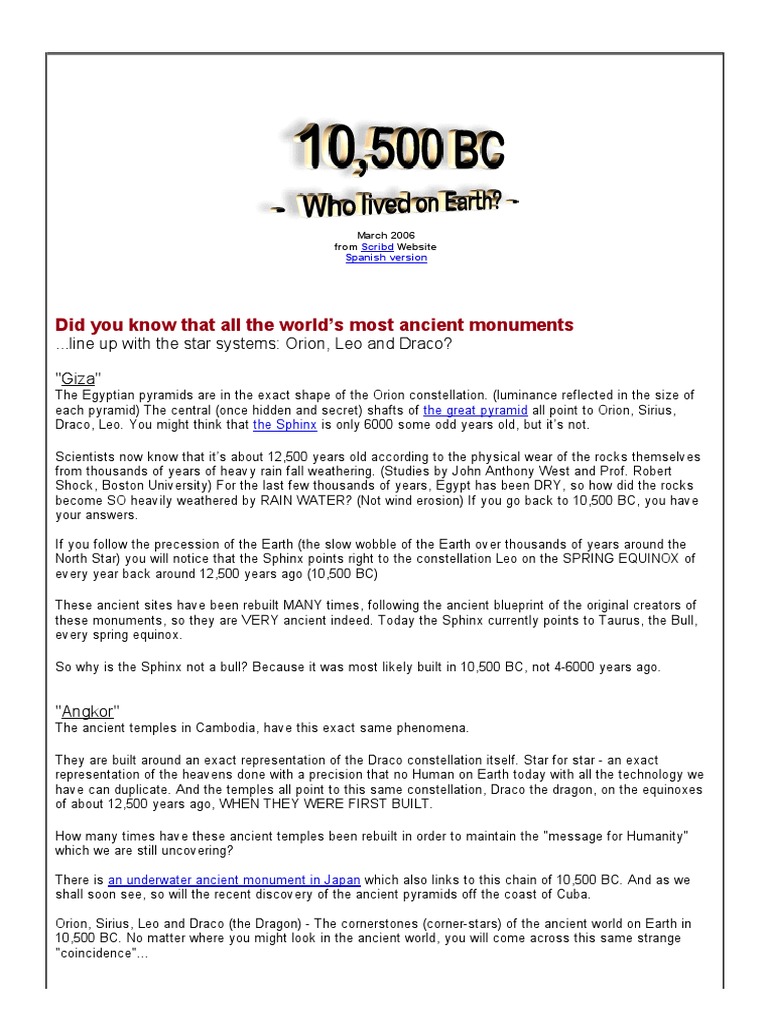 10,500 BC - Who Lived On Earth | PDF | Mars | Sun