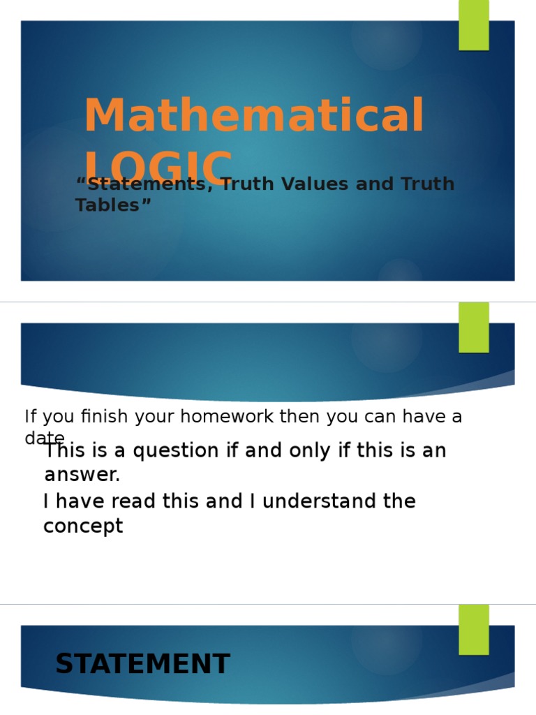 Mathematical Logic: "Statements, Truth Values and Truth Tables" | PDF