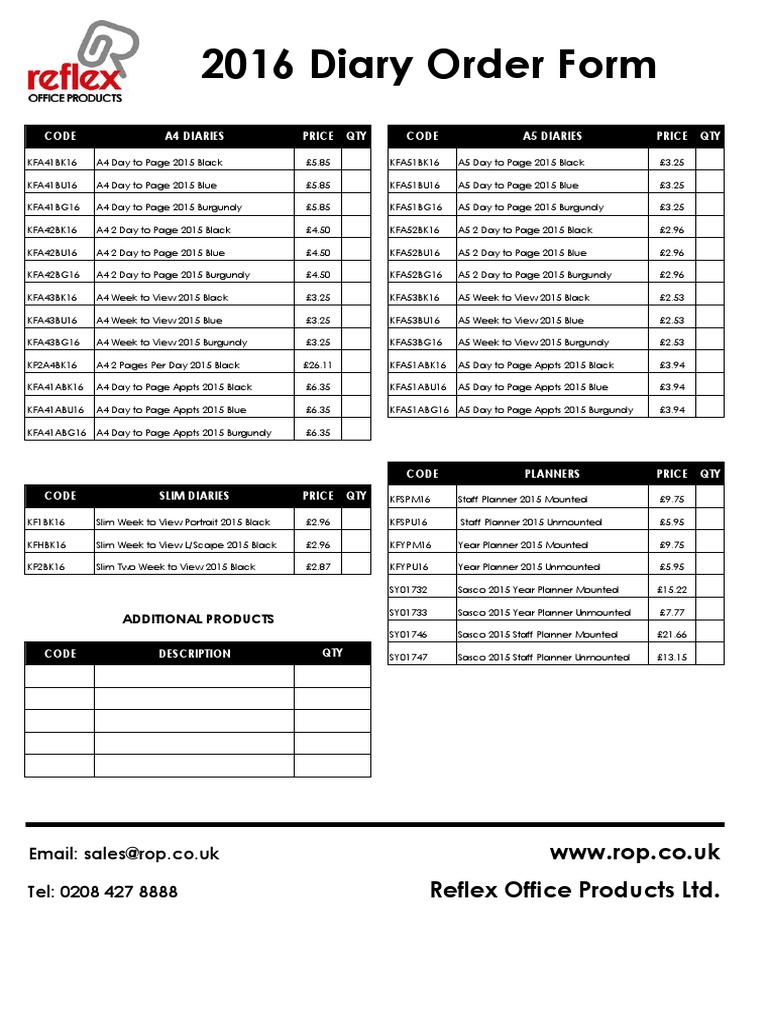 2016 Diary Order Form | PDF