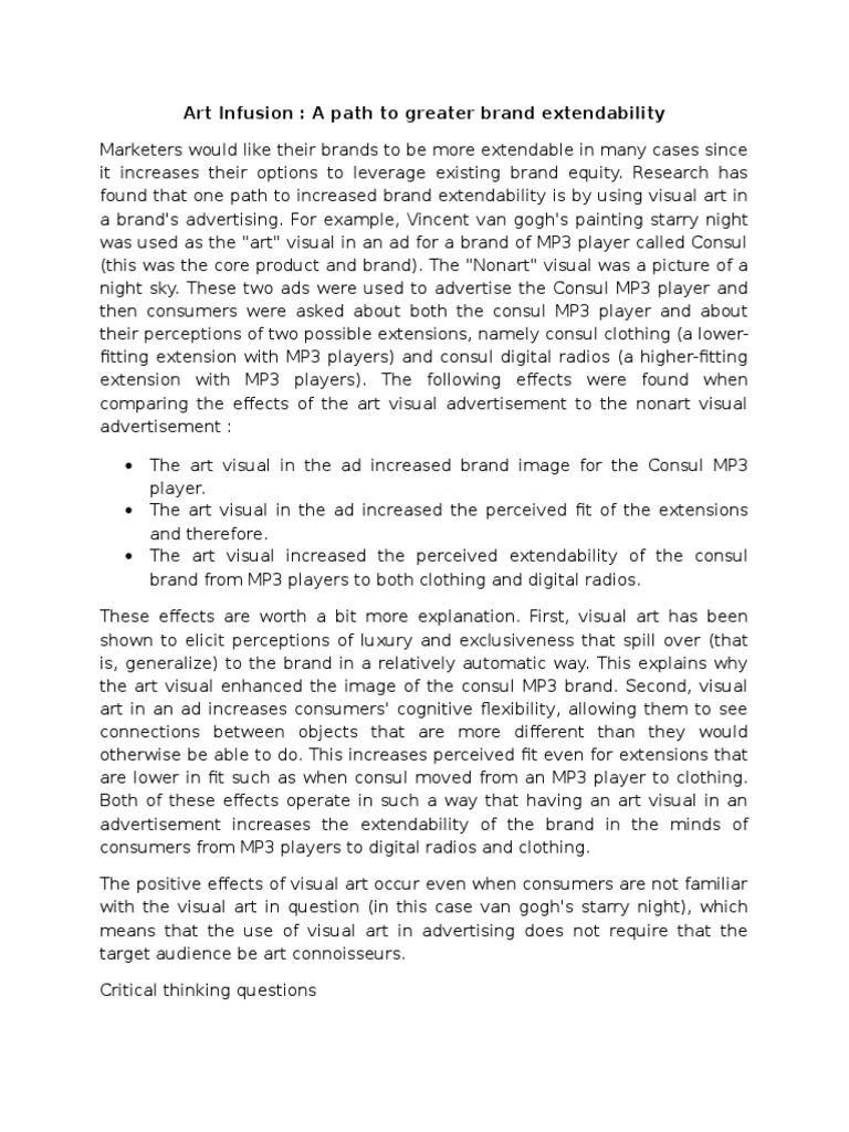 Art Infusion: A Path To Greater Brand Extendability | PDF | Brand ...