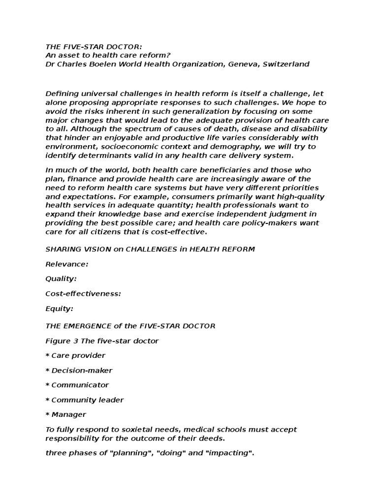 The Five Star Doctor | PDF | World Health Organization | Medical Education