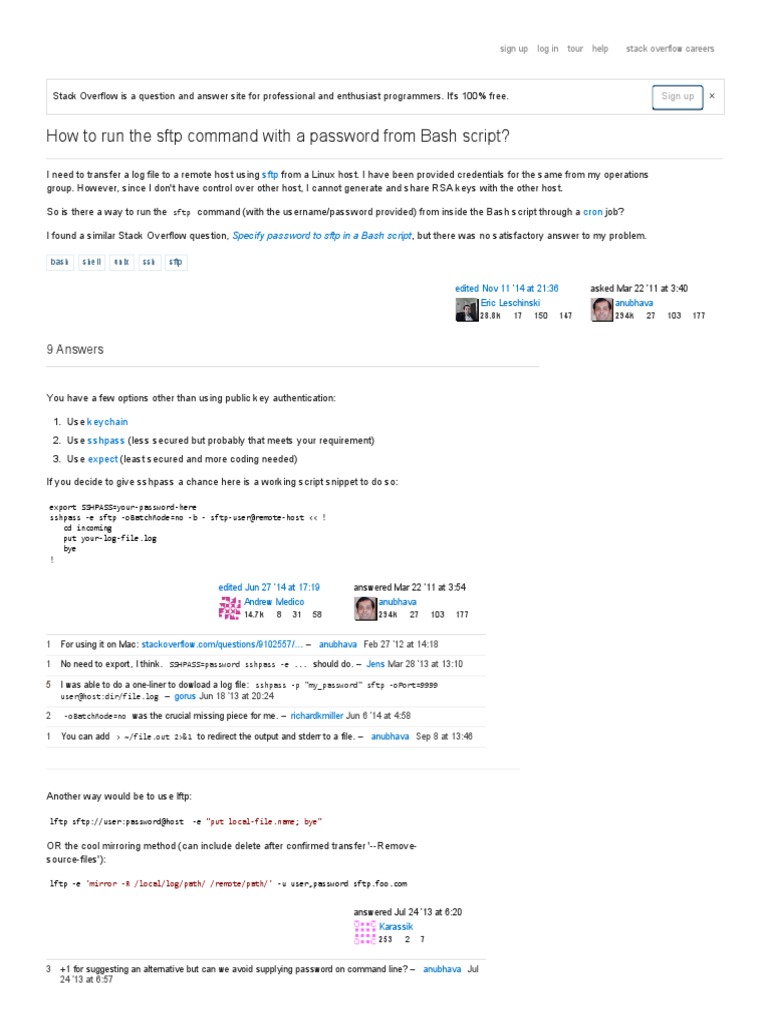 Run SFTP - PWD From Bash Script | PDF | Secure Shell | Password