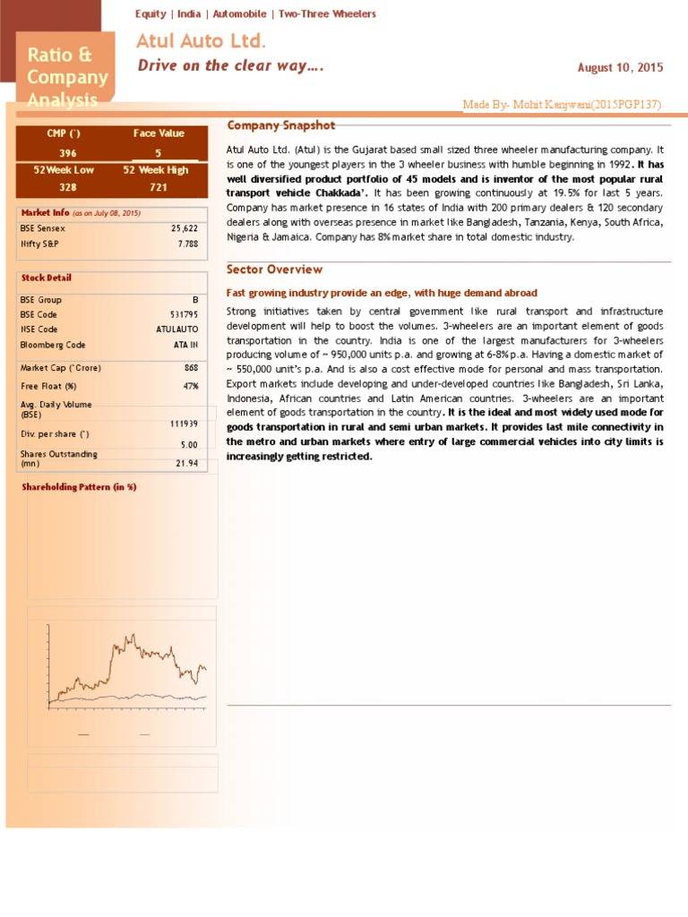 Atul Auto LTD.: Ratio & Company Analysis | PDF | Dividend | Working Capital