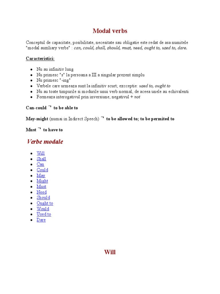 Modal Verbs: Verbe Modale | PDF | Semantic Units | Rules