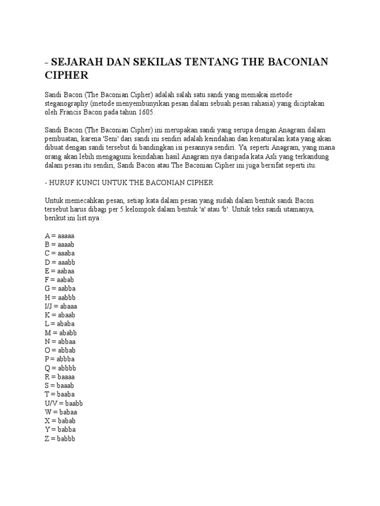 Sejarah Dan Sekilas Tentang The Baconian Cipher | PDF
