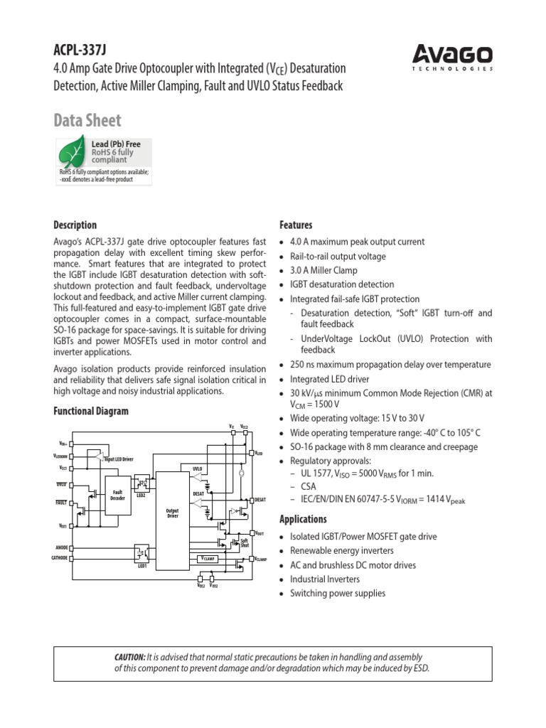 ACPL 337J 40 Amp Gate Drive Optocoupler With Integrated VCE ...