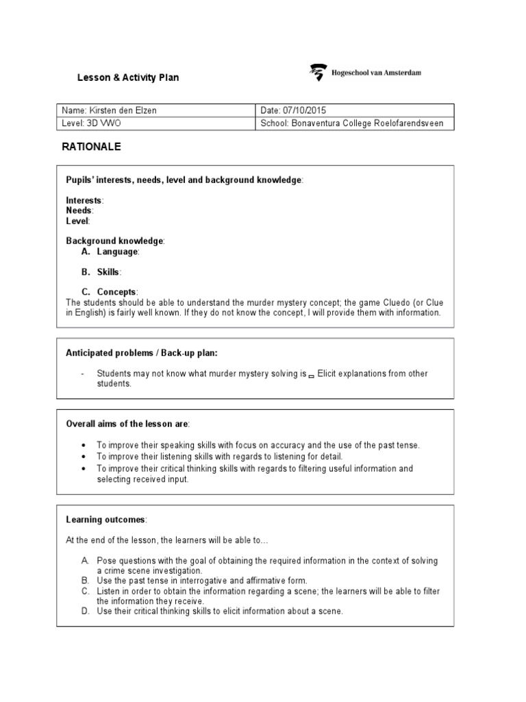 ESL Murder Mystery Lesson Plan | PDF | Question | Lesson Plan