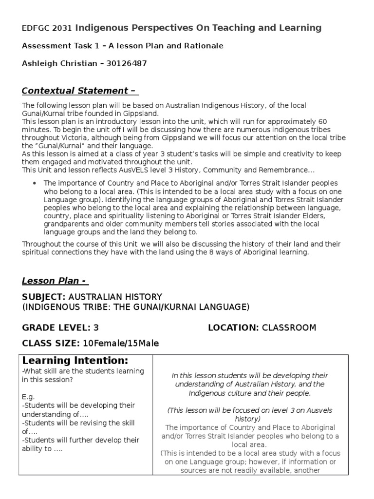 Indigenous Lesson Plan | PDF | Indigenous Australians | Lesson Plan