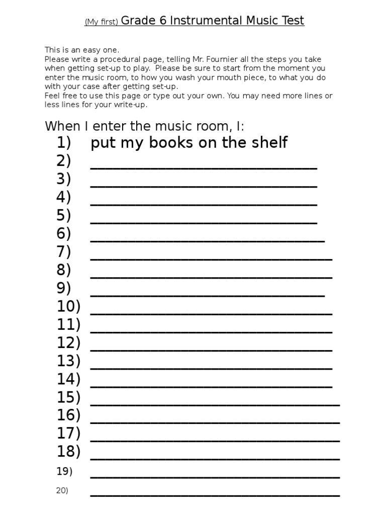 My First Grade 6 Instrumental Music Test | PDF | Language Arts ...