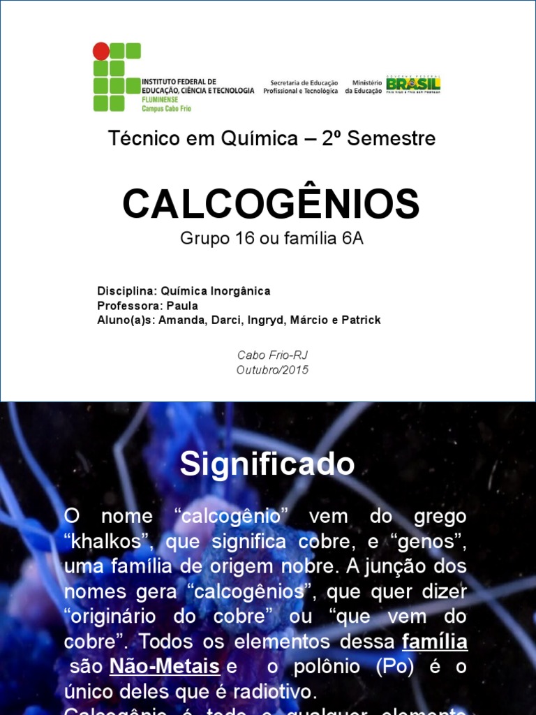 Calcogênios - Elementos do Grupo 16 | PDF | Enxofre | Materiais
