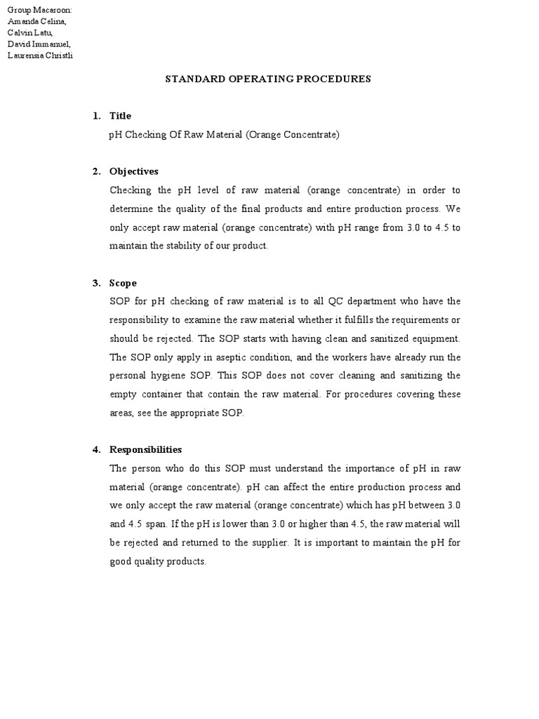 SOP PH Checking of Raw Material | PDF | Ph | Calibration