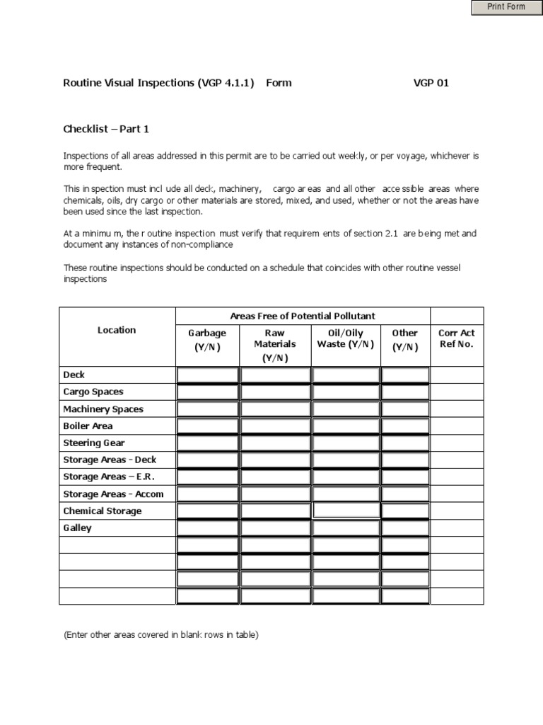 VGP01 Routine Visual Inspection | PDF | Waste | Pollution