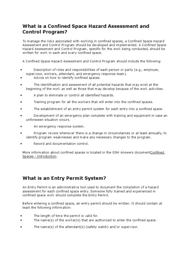 What Is A Confined Space Hazard Assessment and Control Program ...