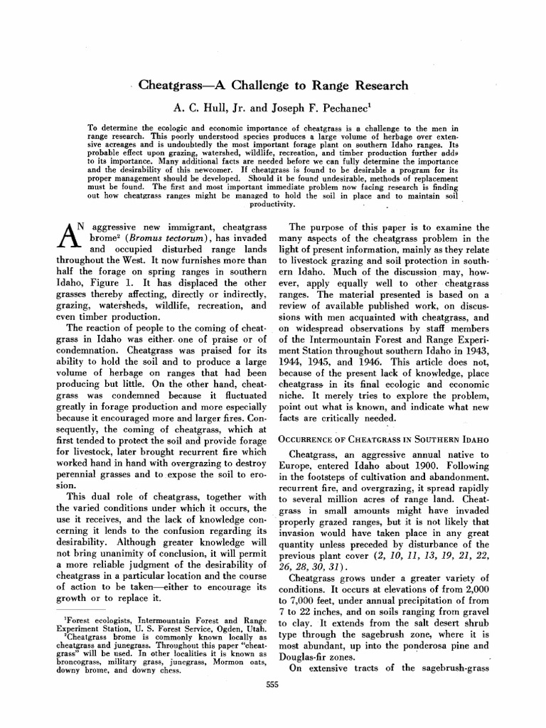 Cheatgrass - A Challenge To Range Research | PDF | Grazing | Soil