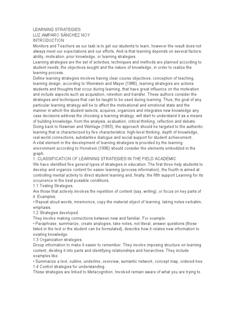 Learning Strategies | PDF | Metacognition | Motivation