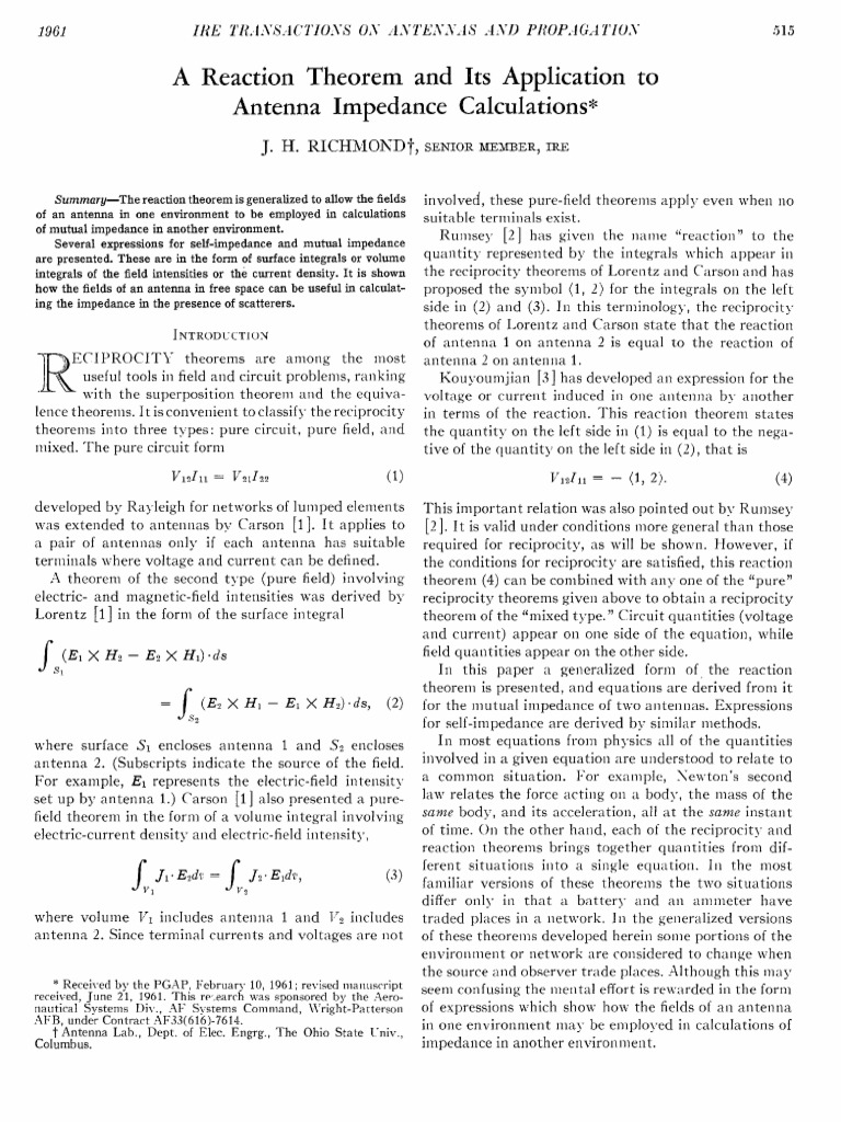 A Reaction Theorem and Its Application To Antenna Impedance ...