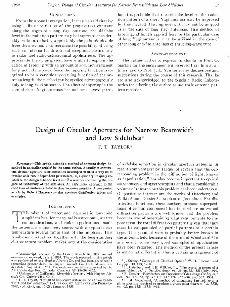 Design of Circular Apertures For Narrow Beamwidth and Low Sidelobes-fvQ ...
