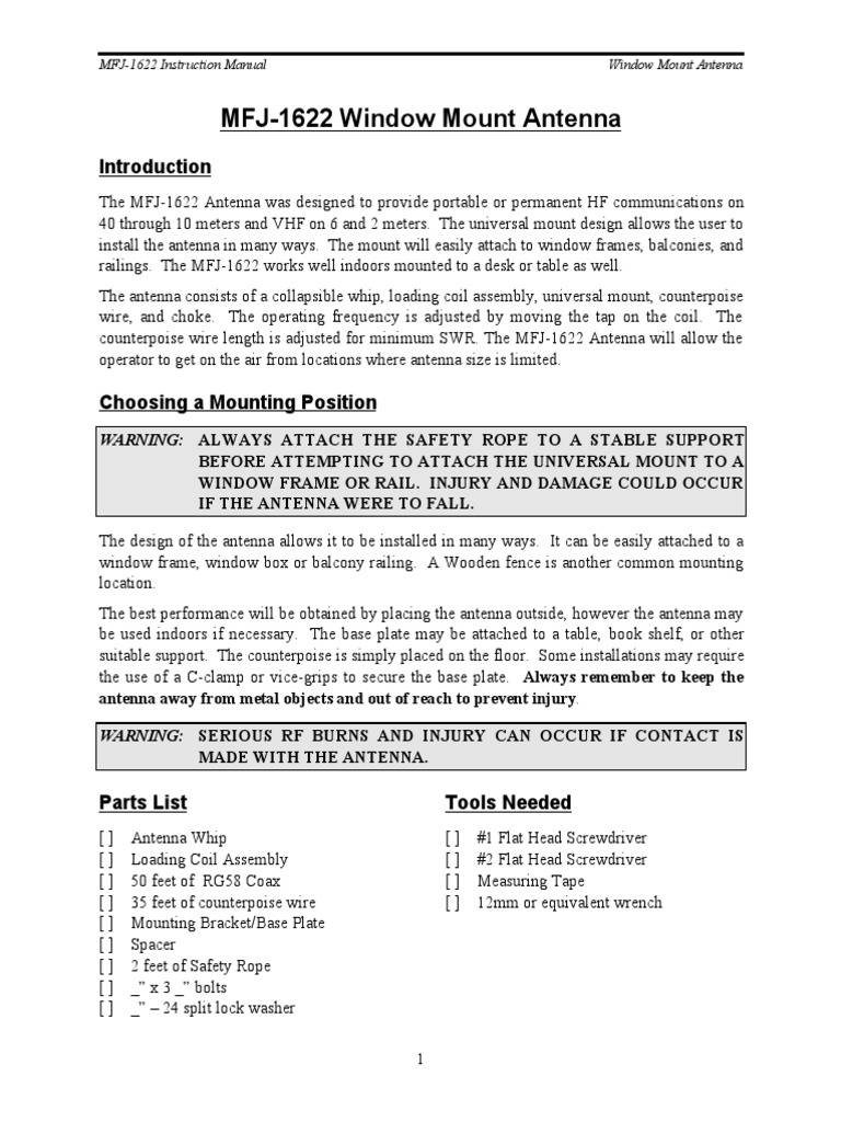 MFJ 1622 PDF | PDF | Screw | Antenna (Radio)