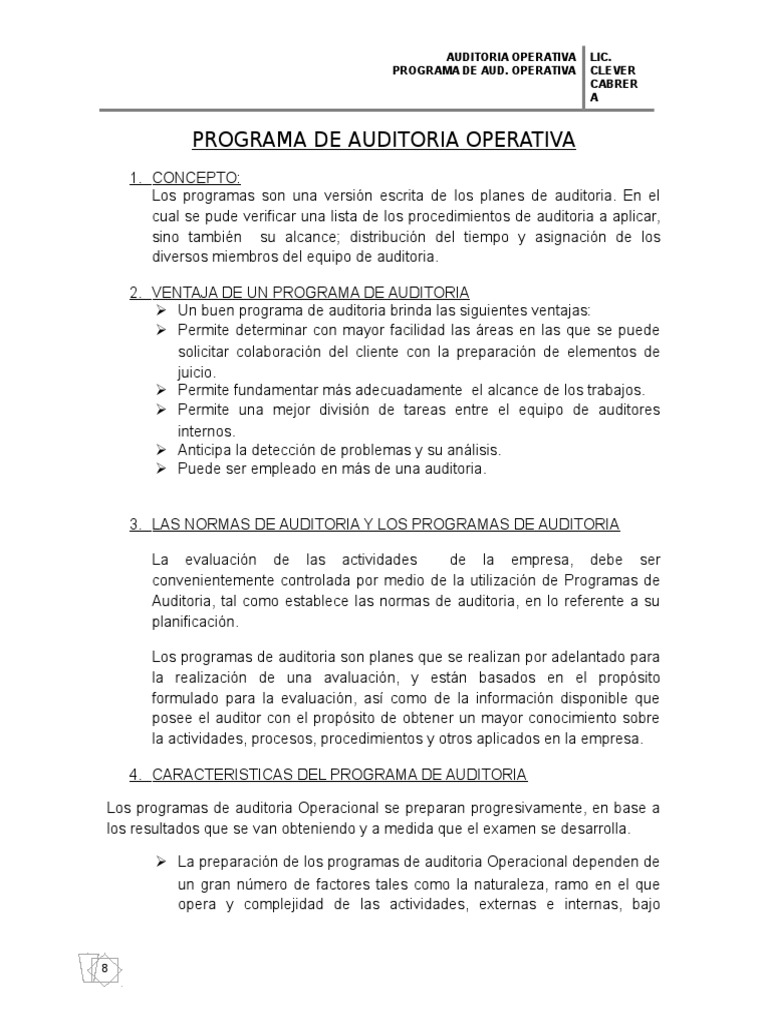 Programa de Auditoria Operativa | PDF | Auditoría | Planificación