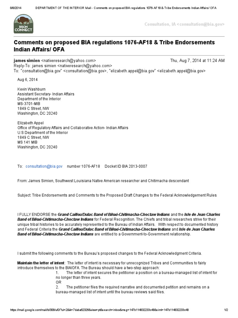 BIA Regulation Comments & Tribe Endorsements | PDF | Bureau Of Indian ...