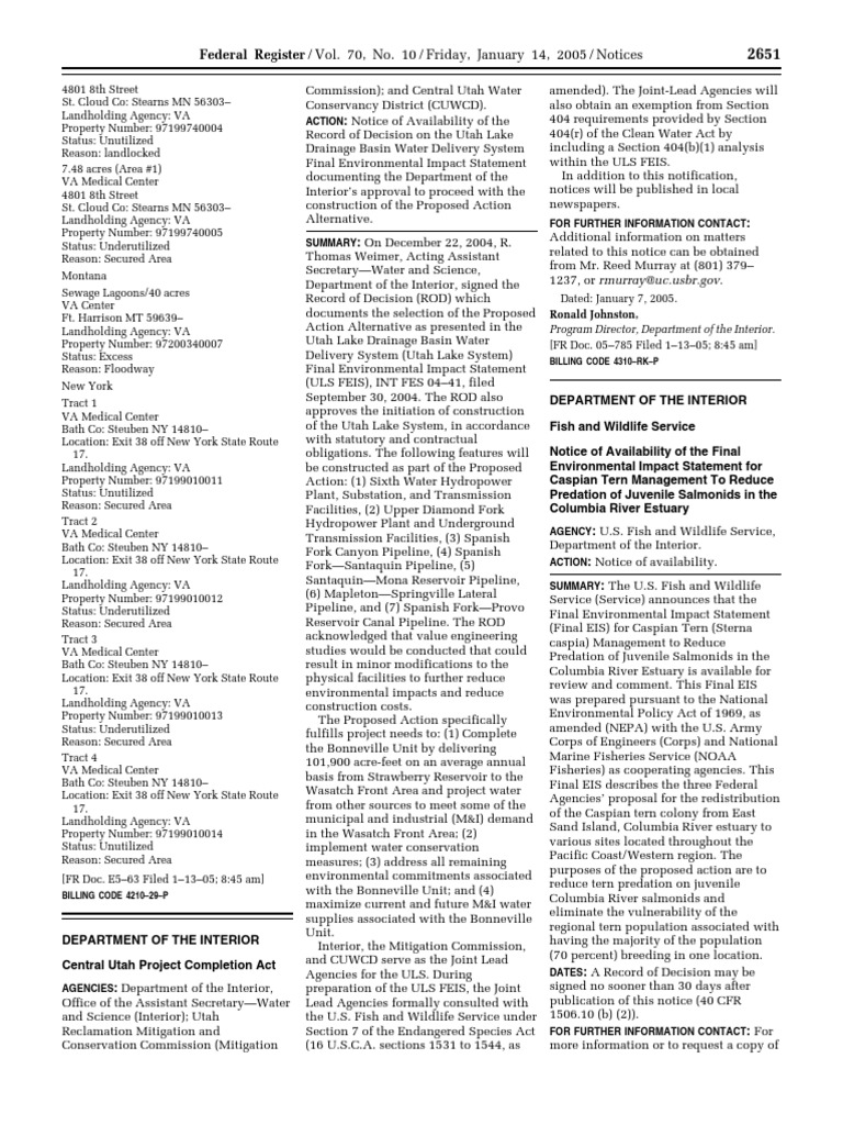 Notice: Environmental Statements Availability, Etc.: Central Utah ...