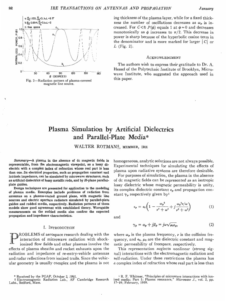 Plasma Simulation by Artificial Dielectrics and Parallel-Plate Media ...