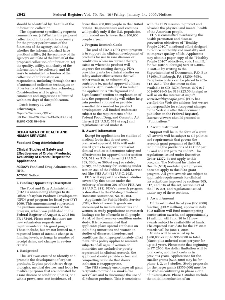 Notice: Grants and Cooperative Agreements Availability, Etc.: Orphan Products Development ...