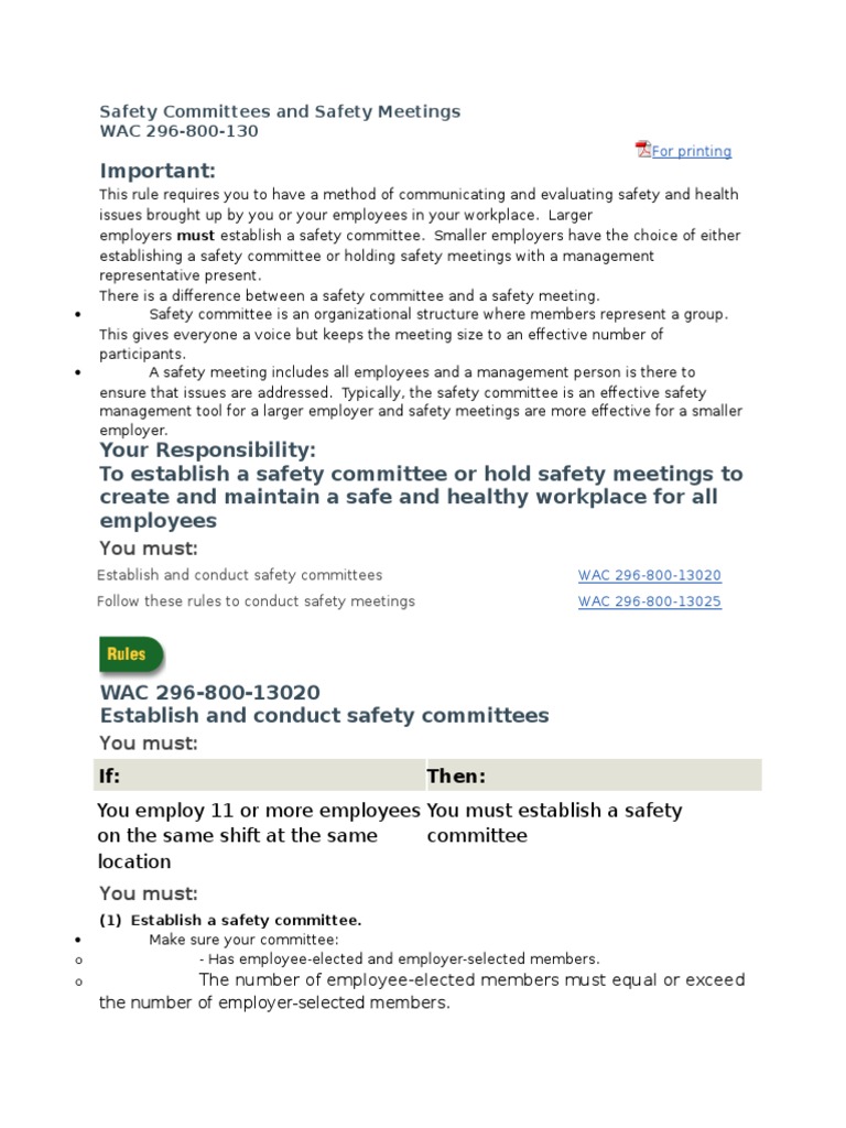 Safety Committee Meeting Guidelines | PDF | Occupational Safety And ...