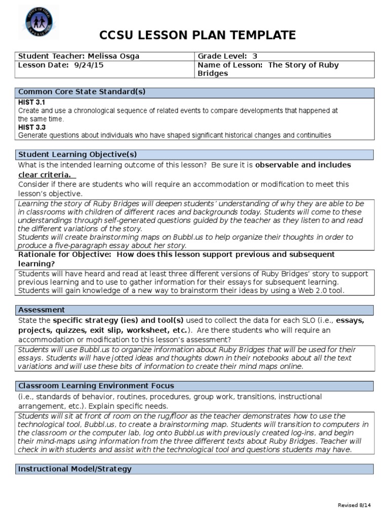 Ruby Bridges Lesson Plan for 3rd Grade | PDF | Lesson Plan | Brainstorming