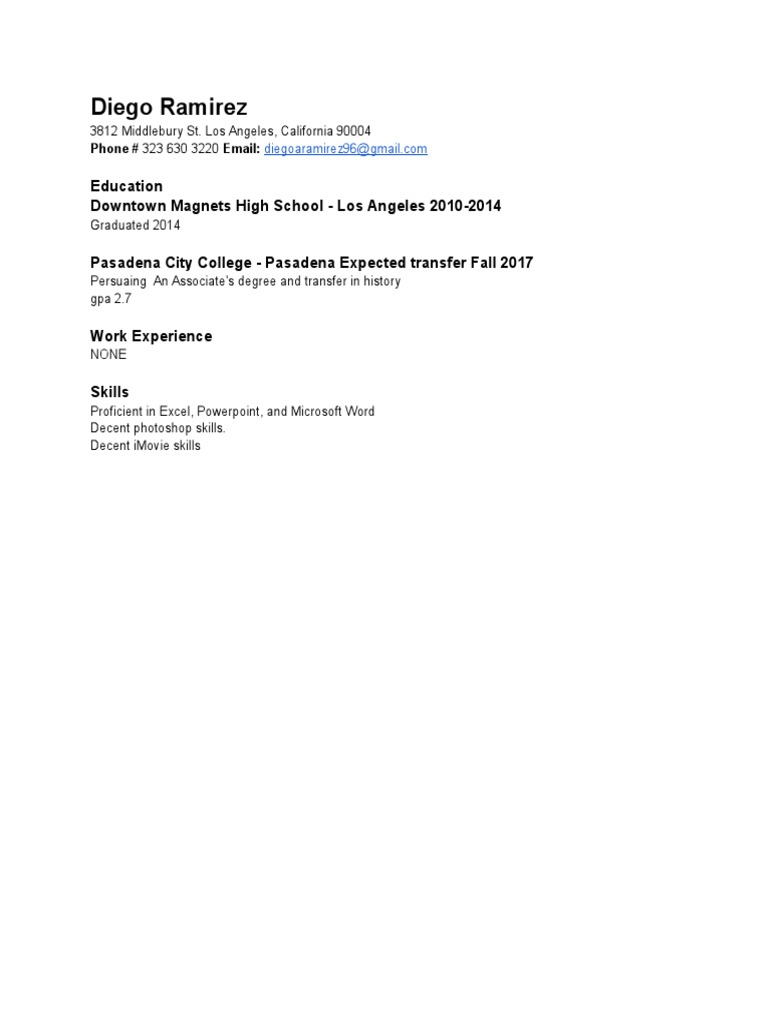 Diego Ramirez: Resume Overview | PDF