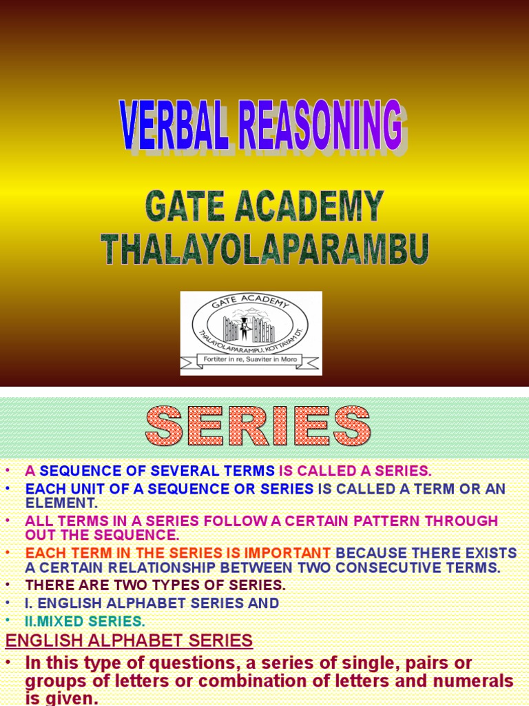 Verbal Reasoning - Series | PDF | Sequence | Wife
