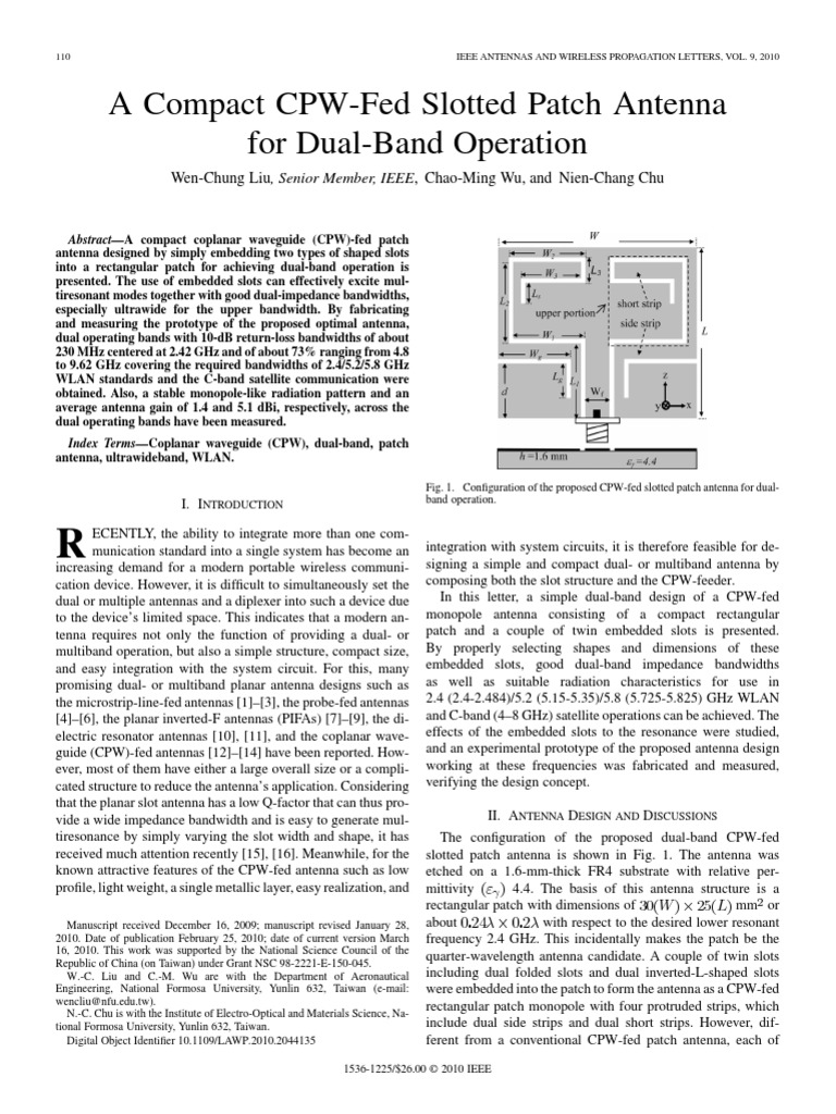 A Compact CPW-Fed Slotted Patch Antenna For Dual-Band Operation-EVm | PDF | Bandwidth (Signal ...
