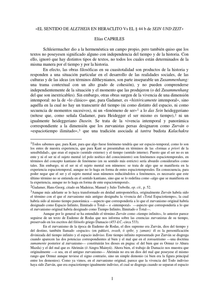 Aletheia. El Sentido de Este Término en Heráclito y en Heidegger | PDF
