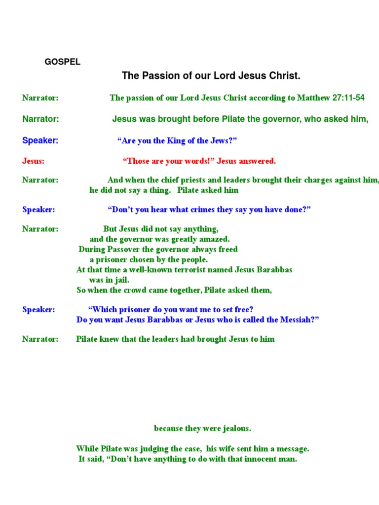 The Passion of Our Lord Jesus Christ.: Gospel | PDF | Barabbas ...