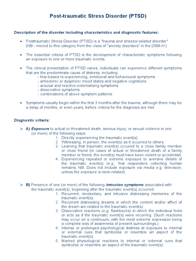 PTSD - Diagnostic Criteria | Psychological Trauma | Posttraumatic ...