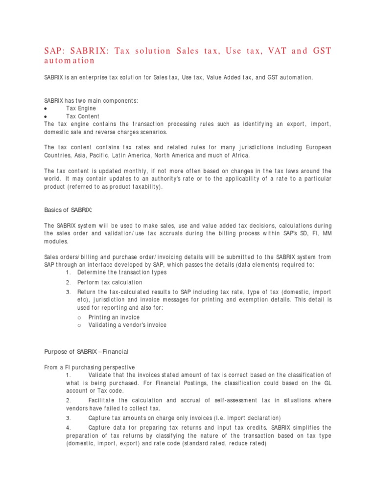SAP SABRIX FICO Basics | PDF | Invoice | Value Added Tax