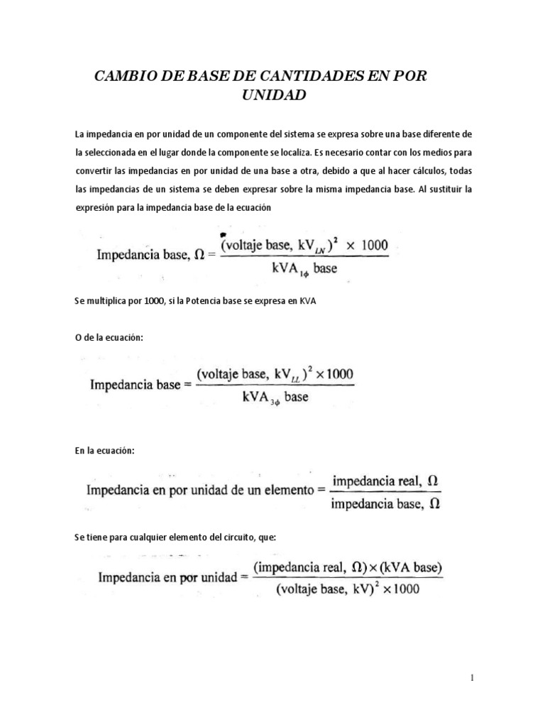 Cambio de Base Pu Sep | PDF | Impedancia eléctrica | Transformador