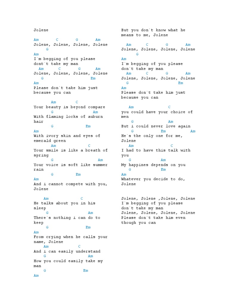 "Jolene Lyrics and Chords" | PDF