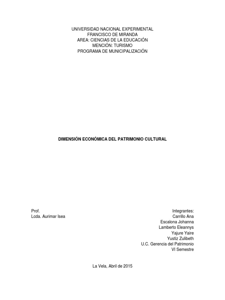 Dimensión Económica Del Patrimonio Mundial | PDF | Turismo | Bienes (Ley)