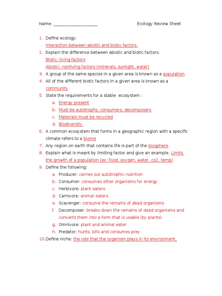 Ecology Concepts and Definitions Guide | PDF | Biology | Biogeochemistry