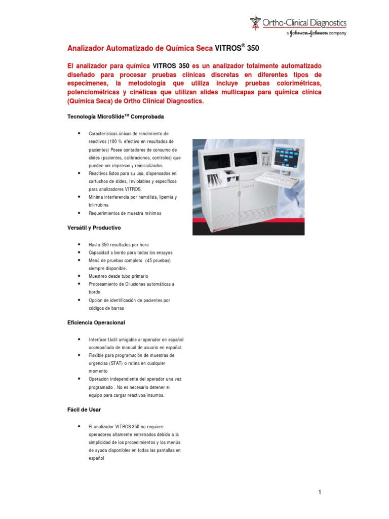 Analizador VITROS 350: Química Seca Automática | PDF | Calidad (comercial) | Agua