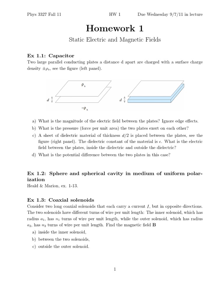 Physics 3327 Homework 1: Electric & Magnetic Fields | PDF