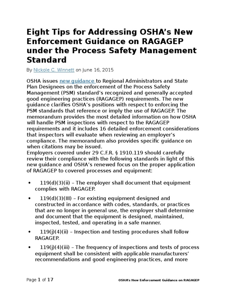 Eight Tips For Addressing OSHA RAGAGEP | PDF | Occupational Safety And ...