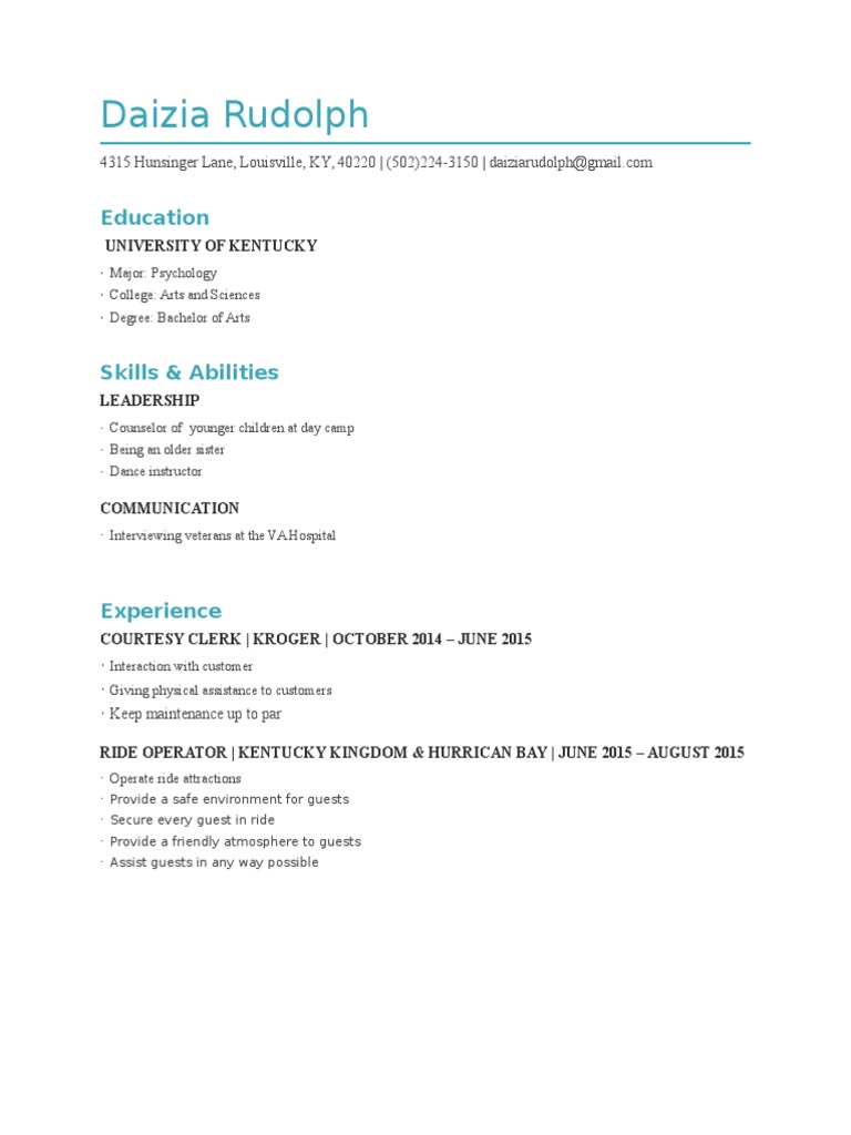Resume Draft of Daizia Rudolph | PDF