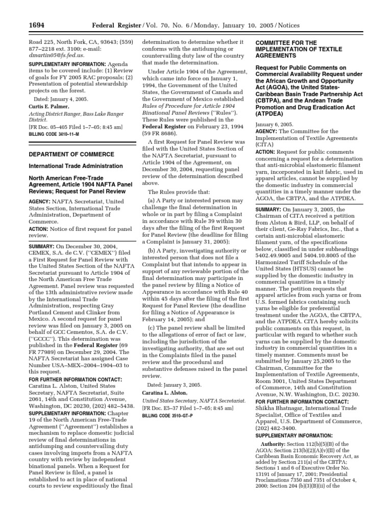 NAFTA Panel Review Request Summary | PDF | North American Free Trade ...