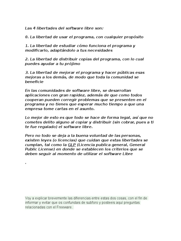 Las 4 Libertades Del Software Libre Son | PDF | Software libre ...