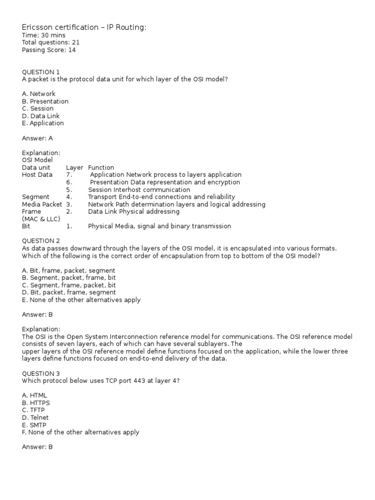 20 Questions Answers IP Routing | PDF | Transmission Control Protocol ...