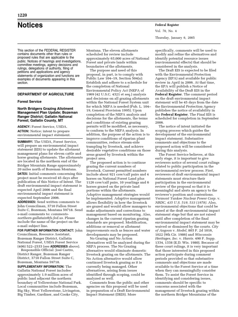 North Bridgers Grazing Plan Update Notice | PDF | National ...