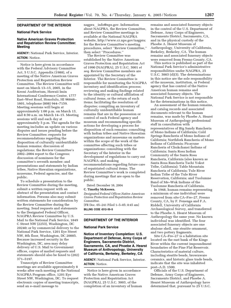 Notice: Meetings: Native American Graves Protection and Repatriation Review Committee | Download ...