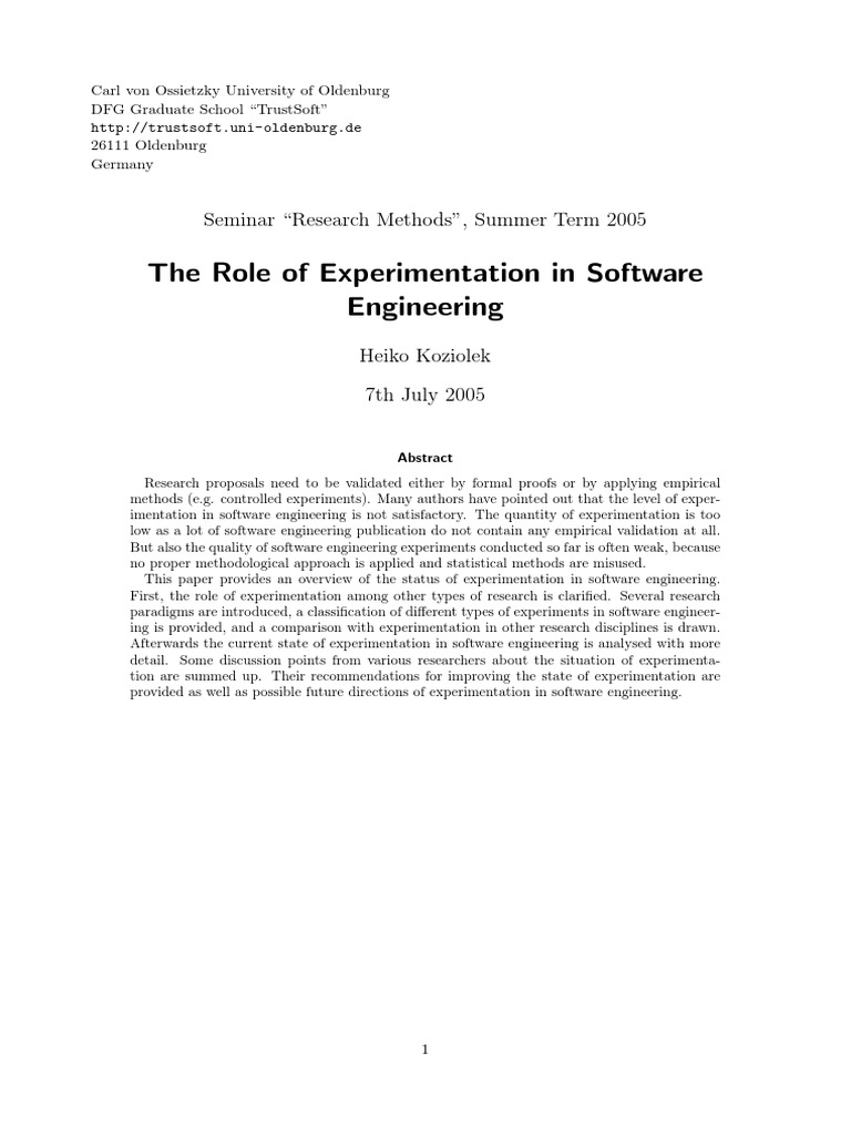 The Role of Experimentation in Software | PDF | Experiment | Scientific ...